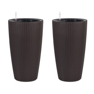 HomeRoots Set of Two Brown Recycled Plastic Round Self Watering Planter ...
