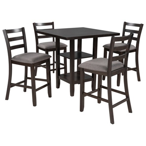 5-piece Wooden Counter Height Dining Set With Padded Chairs And Storage ...