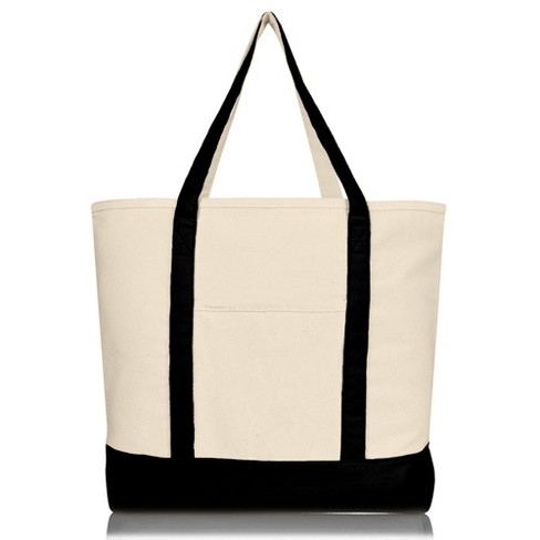 Dalix 22" Cotton Canvas Tote Bag (zippered Top) In Black : Target