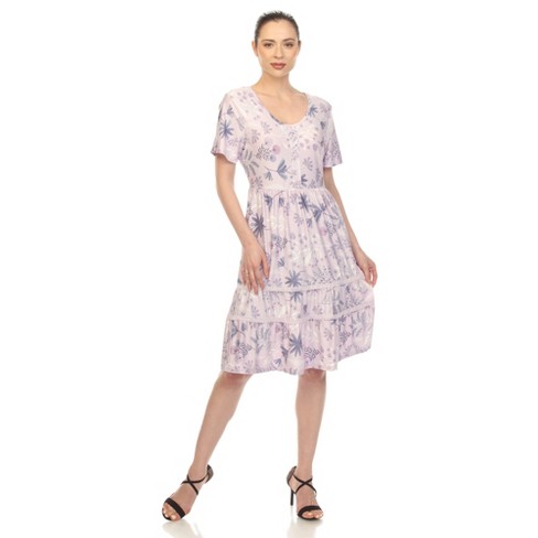 Women's Floral Short Sleeve Knee Length Dress Lavender Small -white ...