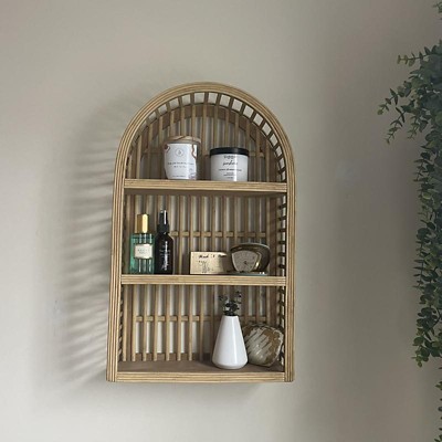 12" X 20" Wood And Rattan Wall Shelf Natural - Threshold™ : Target