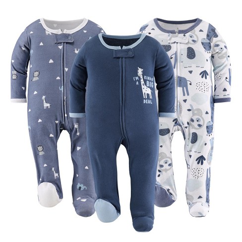 The Peanutshell Blue Safari Footed Baby Sleepers For Boys : Target
