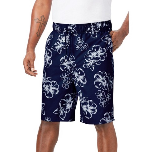 Ks Island By Kingsize Men's Big & Tall Hibiscus Print 8" Swim Trunks ...