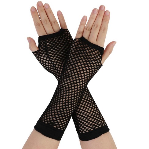 Unique Bargains Women's Elbow Elastic Mesh Fishnet Fingerless Goth Arm ...
