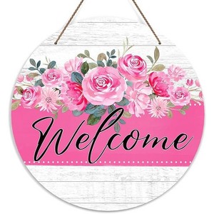 Lomsoe Welcome Door Sign Pink Floral Hanging Sign Welcome Sign ...