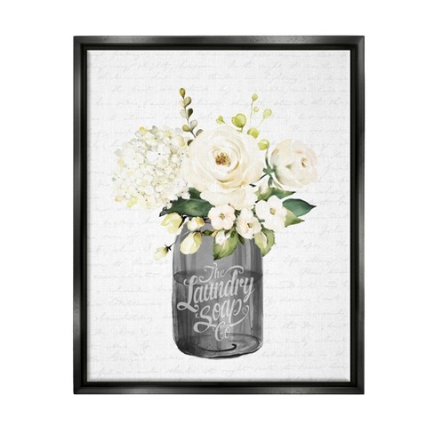 Stupell Industries White Flower Blossoms Laundry Jar Fancy Script ...