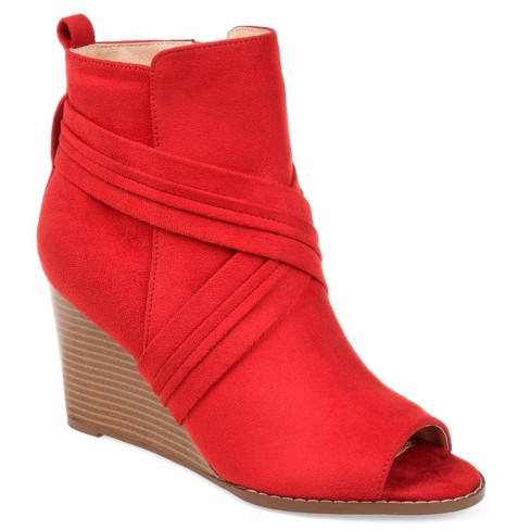 Journee Collection Womens Sabeena Inside Zip Open Toe Wedge Booties Red ...
