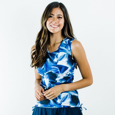 Calypsa Women's Closed Back Upf 50+ Tankini Maya Swim Top - Navy Wave ...