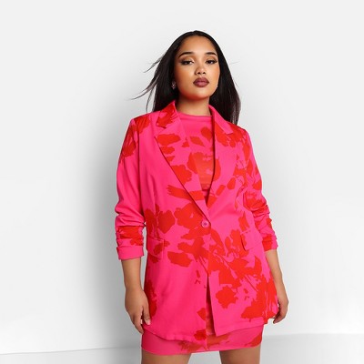 Rebdolls Women's Denise Floral Print Oversized Blazer - Pink - Small ...