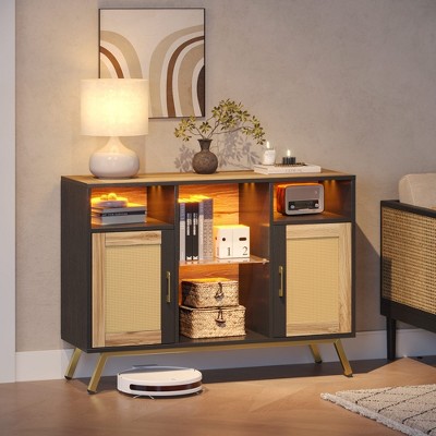 Bestier Black Kitchen and Dining Cabinets with Rattan Doors and LED ...