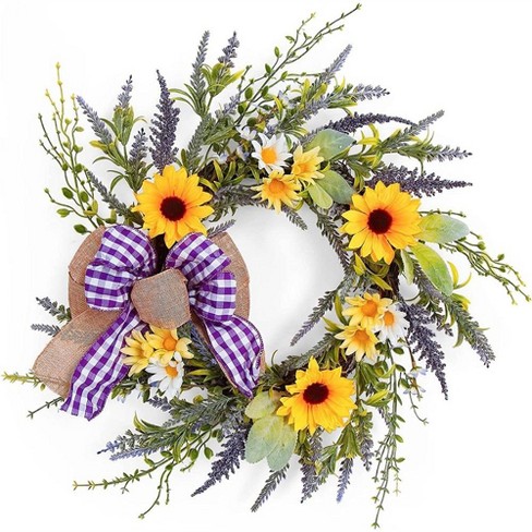 Decor Front Door Wreath, 20" Daisy And Lavender Wreath, Artificial ...