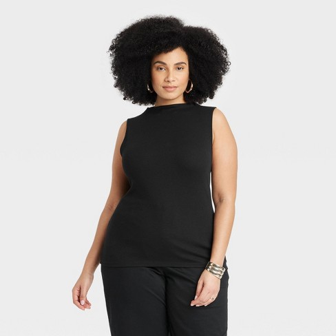 Women's Slim Fit Ribbed Tank Top - A New Day™ Black 1x : Target