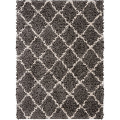 Nourison 5'x7' Luxe Shag Trellis Machine Woven Indoor Area Rug Charcoal ...