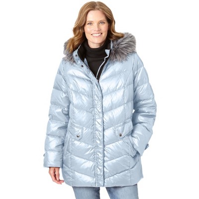 Woman Within Women's Plus Size Midweight Down Puffer Coat - 14 W, Pearl ...
