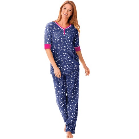 Dreams & Co. Women's Plus Size Printed Henley Pj Set - 5x, Evening Blue ...