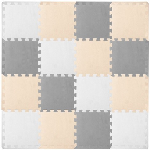 Prosource Kids Solid Floor Play Mat 3/8-in, 16 Sq Ft - 16 Tiles, White ...