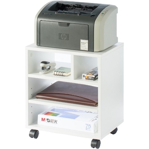 Basicwise Wooden Office Storage Printer Stand With Wheels, White : Target