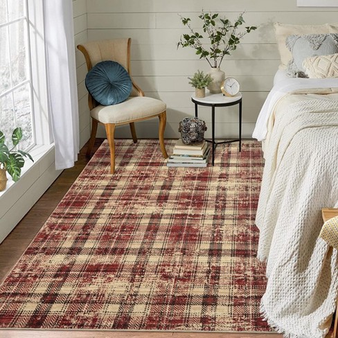 Modern Washable Rug Farmhouse Plaid Rug Tartan Throw Rugs Carpet : Target