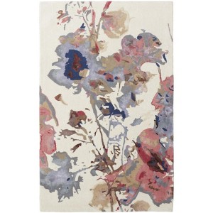 HomeRoots 4' X 6' Ivory and Blue Wool Floral Hand Tufted Area Rug : Target