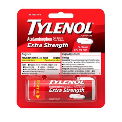Tylenol Extra Strength Pain Reliever Caplets - Acetaminophen - 10ct ...