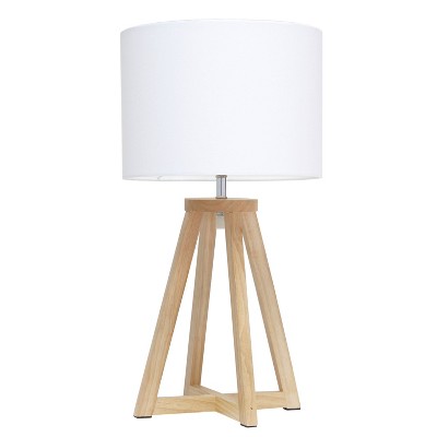 Natural Wood Interlocked Triangular Table Lamp With Fabric Shade Off ...