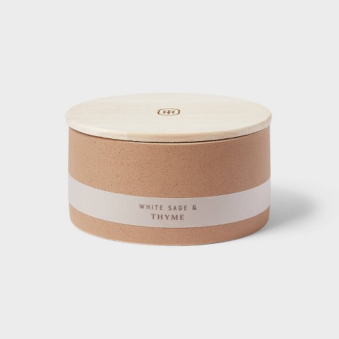 3 Wick 14oz Matte Textured Ceramic Wooden Wick Candle; Brown / White ...