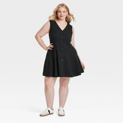 Women's Button-front Mini Sundress - Universal Thread™ Black 1x : Target