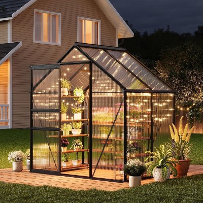 6x4FT Greenhouse, Small Walk-in Polycarbonate Greenhouse with ...