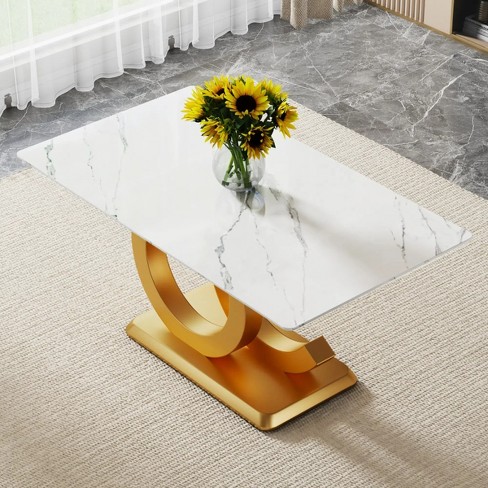 Large Gold Dining Table With Mdf Material Oc Shaped Bracket,modern ...