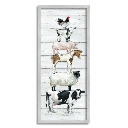 Stupell Industries Country Farm Animal Stack Cow Sheep Pig Rooster Gray ...