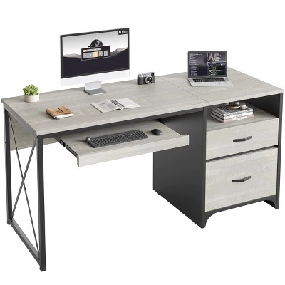 Bestier 55 Inch Industrial Office Computer Desk With Storage Wash White ...