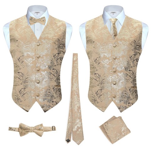 Gioberti Men's Formal 4pc Metallic Paisley Vest Necktie Bowtie And ...