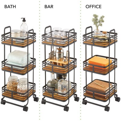 Mdesign 3-tier Square Rolling Household Storage Cart, 4 Wheels : Target