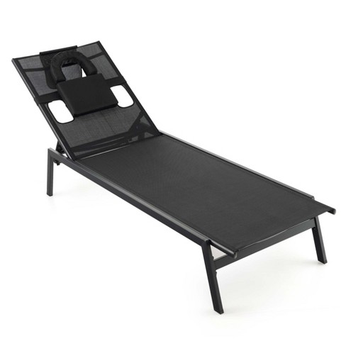 Costway Patio Tanning Lounge Chair 5 position Outdoor Recliner With Face Hole Poolside Black Target