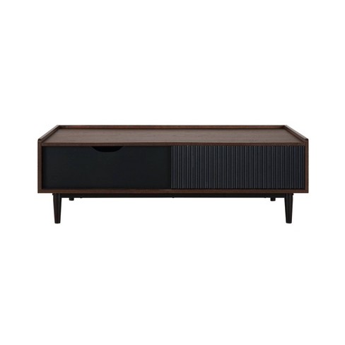 Manhattan Comfort Duane Ribbed Coffee Table With Drawer And Shelf Dark ...