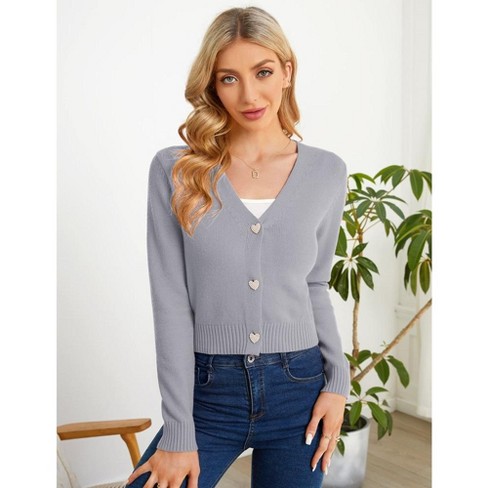 Women's Cropped Sweater Cardigan Long Sleeve V-neck Sweater : Target