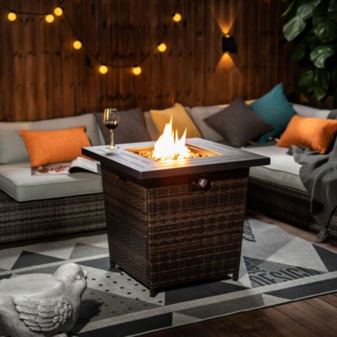 Rattan Fire Table, Square Wicker Fire Table, Adjustable Flame Outdoor ...