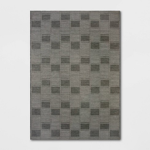 7'x10' Checkered Bricks Rectangular Woven Outdoor Area Rug Charcoal ...