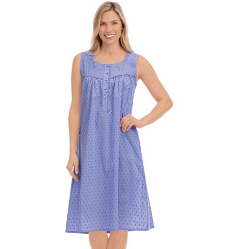 Collections Etc Eyelet Trimmed Woven Sleeveless Nightgown With Dot ...