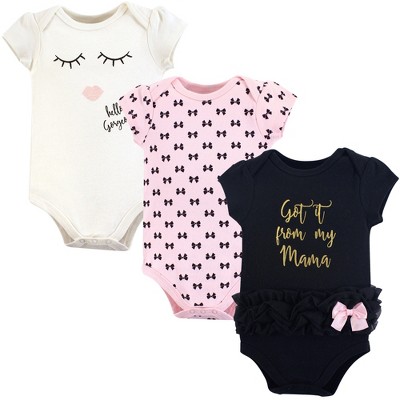 Little Treasure Baby Girl Cotton Bodysuits 3pk, Mama, 6-9 Months : Target