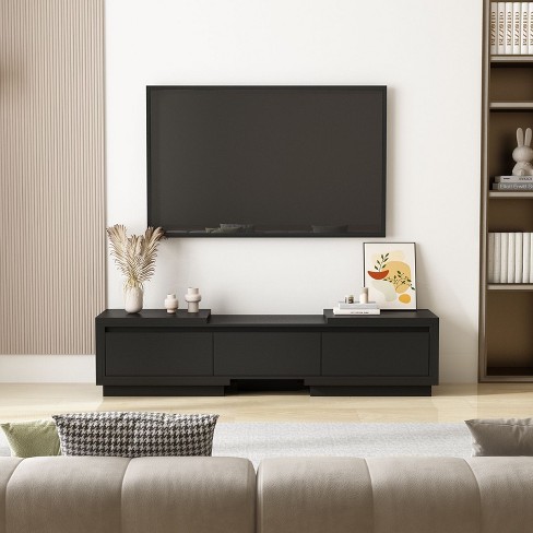 Famapy Black Extendable Tv Console Table Modern Tv Cabinet With Drawers ...