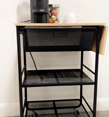 Metal Storage Cart With Mesh Drawer And Wood Top White - Brightroom ...