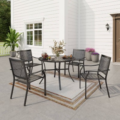 5pc Outdoor Dining Set With Metal Slat Round Table With Umbrella Hole ...