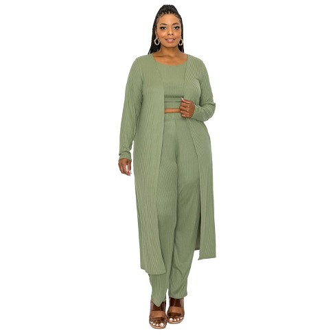 L I V D Women's Khloe Three Piece Rib Set, Lt Olive, 1x : Target