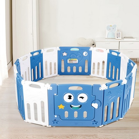 Costway 14-panel Foldable Baby Playpen Kids Activity Centre Lock Door ...