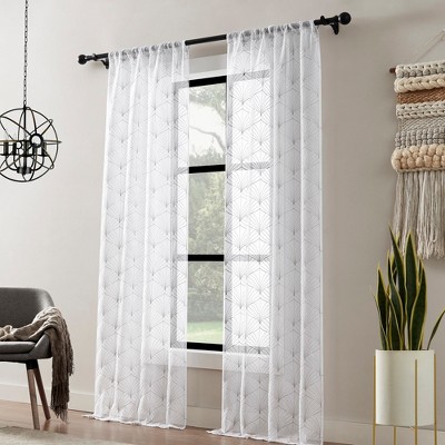 Set Of 2 Modern Threads Sheer Leaf Vines Curtain Panel, White/oyster ...