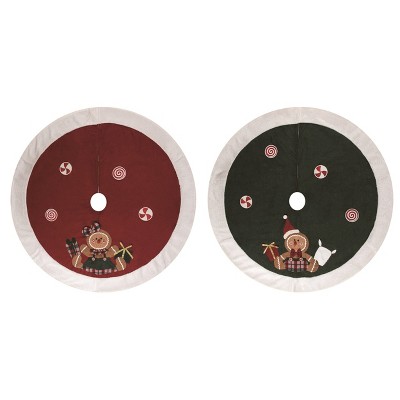 Transpac Fabric Merry Gingerbread Tree Skirt Set Of 2 Christmas Home ...
