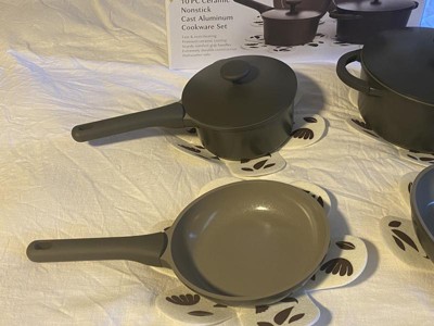 Goodful 10pc Cast Aluminum Ceramic Cookware Set Sage Green : Target