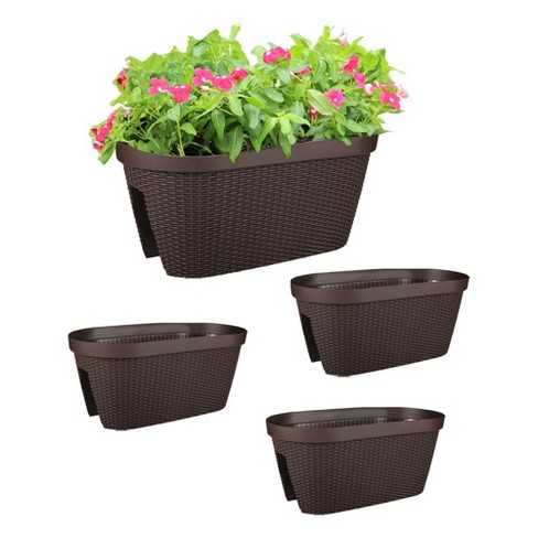 Aoodor 19.6'' Balcony Rattan Pattern Railing Planter Box With Drainage ...