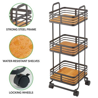 Mdesign 3-tier Square Rolling Household Storage Cart, 4 Wheels : Target